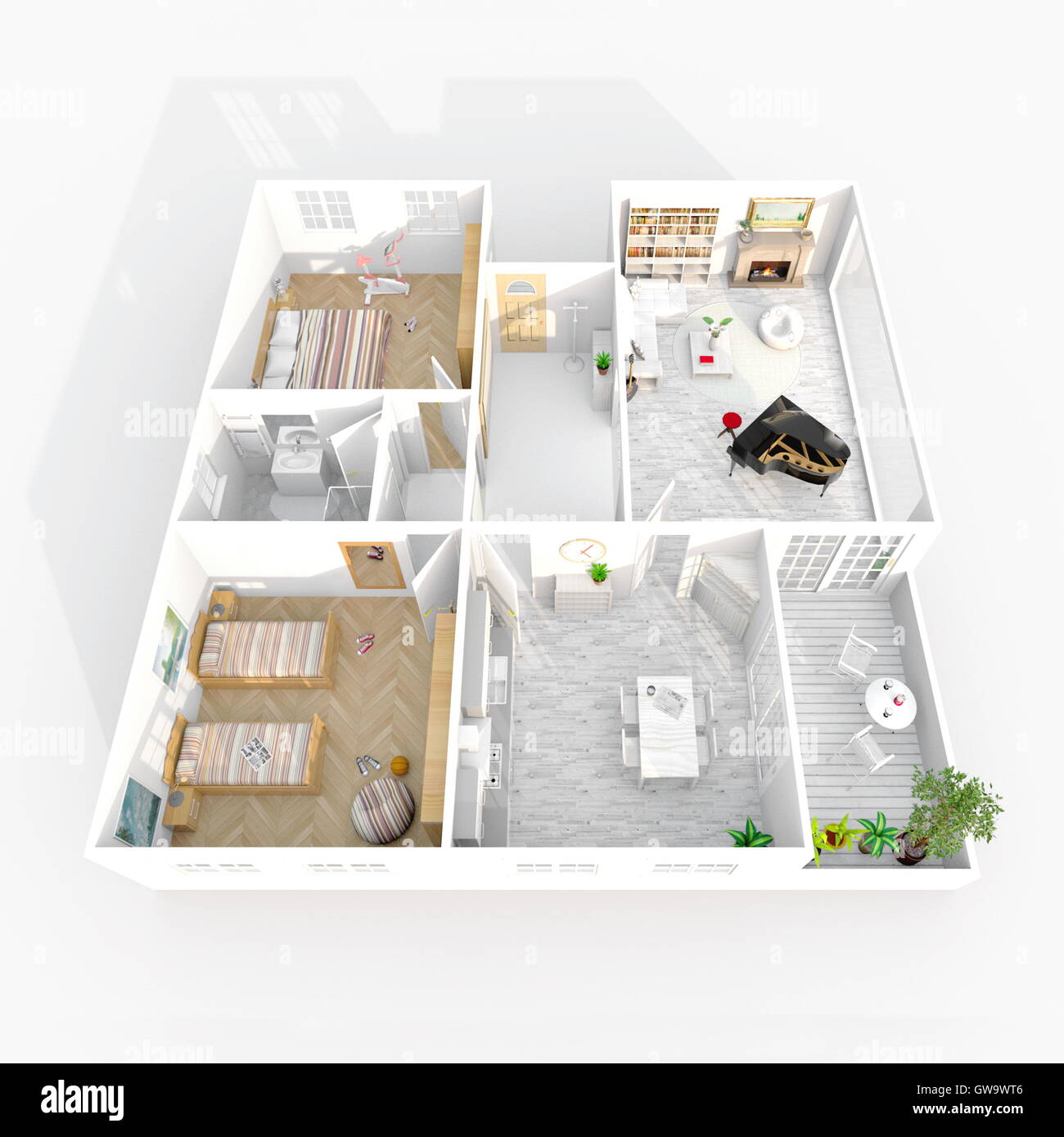 3d interior rendering perspective view of furnished home apartment with ...