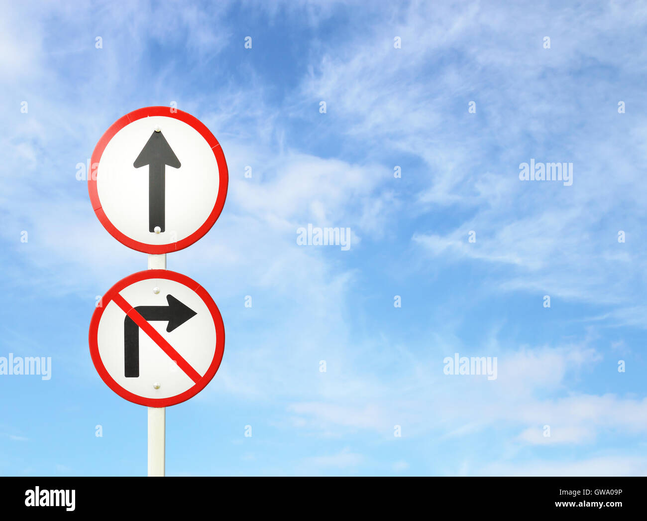 go ahead the way ,forward sign and don't turn right sign Stock Photo ...