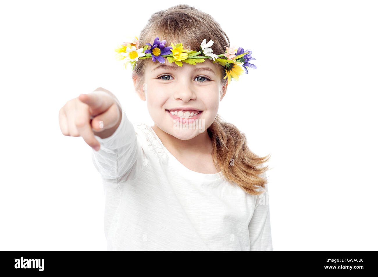 Smiling girl with flower crown Stock Photo - Alamy