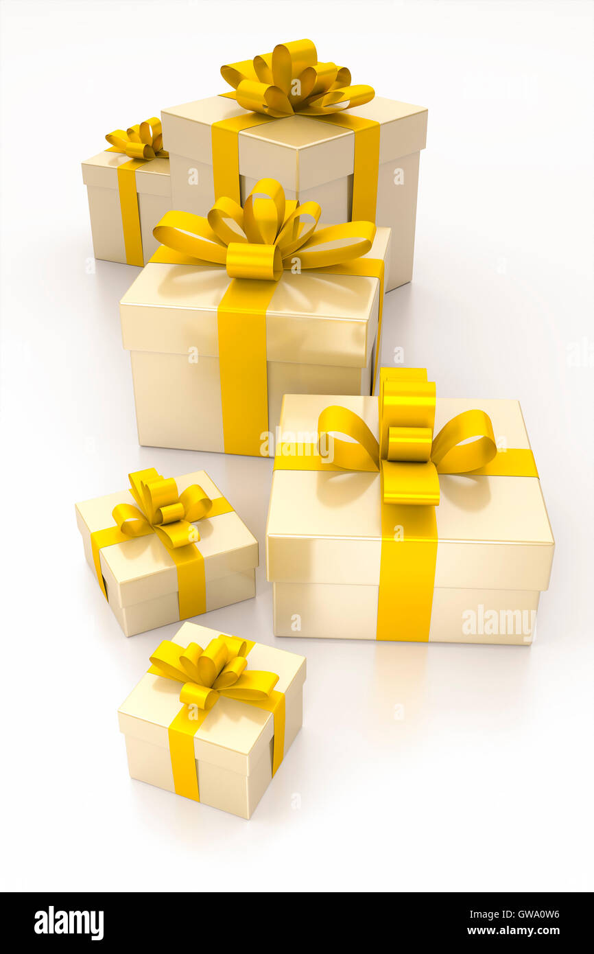 gift boxes yellow Stock Photo - Alamy