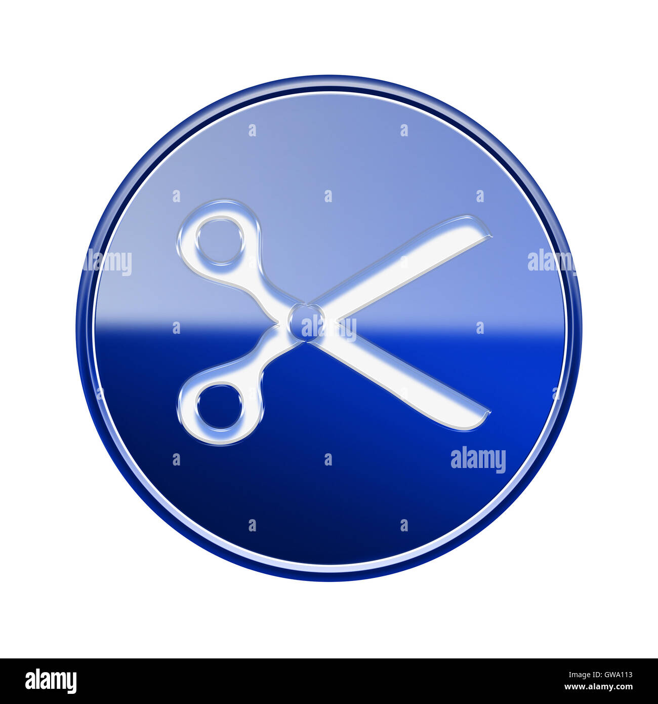 Scissors icon glossy blue, isolated on white background Stock Photo - Alamy