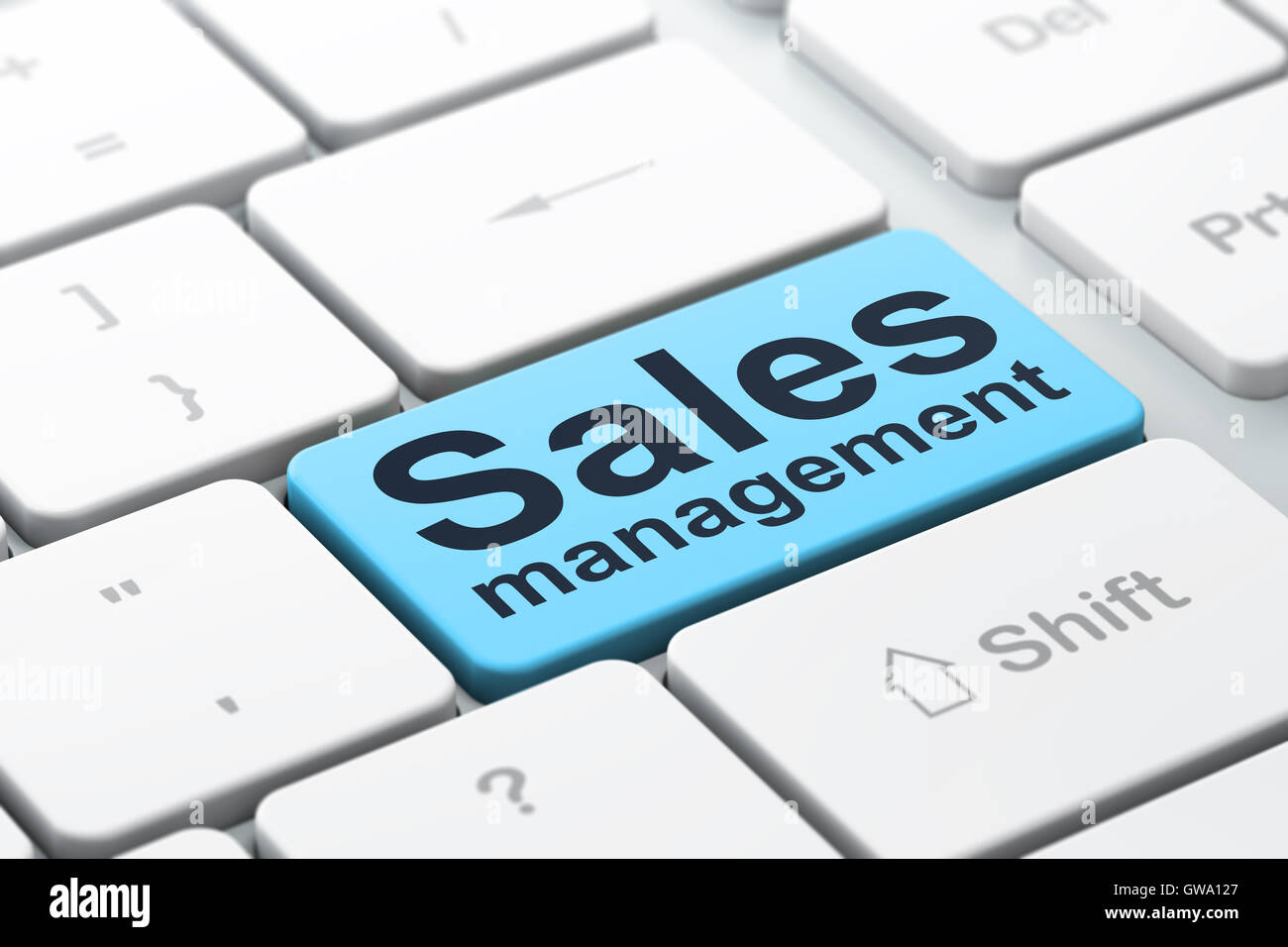 Advertising concept: Sales Management on computer keyboard backg Stock ...