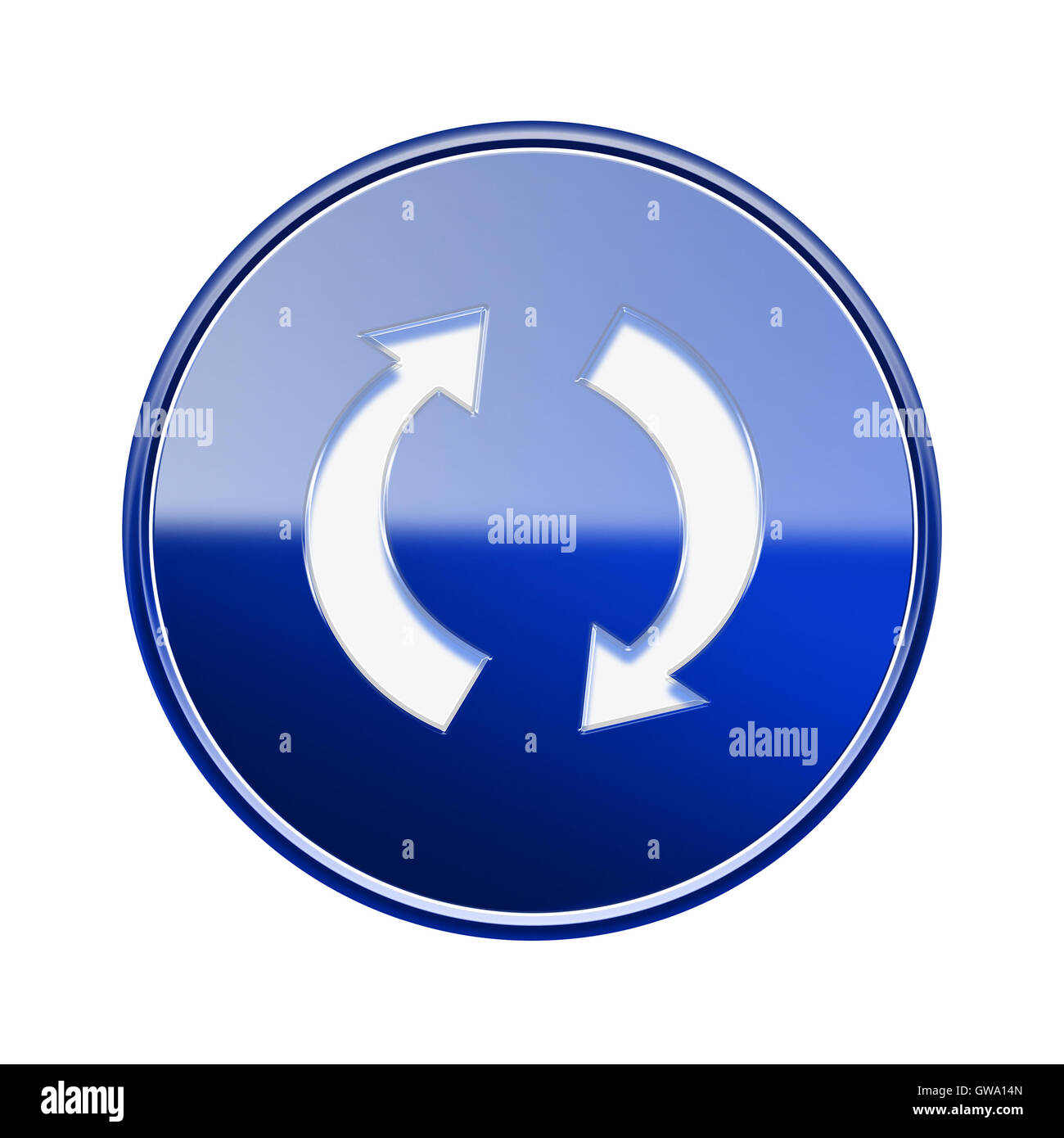 refresh icon glossy blue, isolated on white background Stock Photo - Alamy