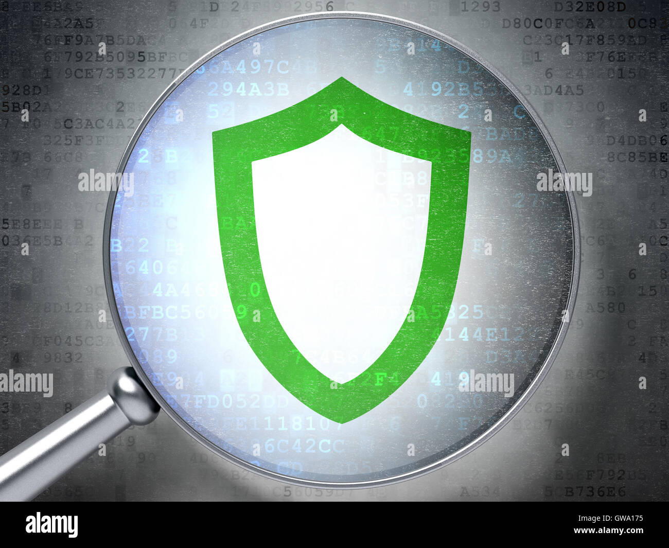 Privacy concept: optical glass with Contoured Shield icon Stock Photo ...