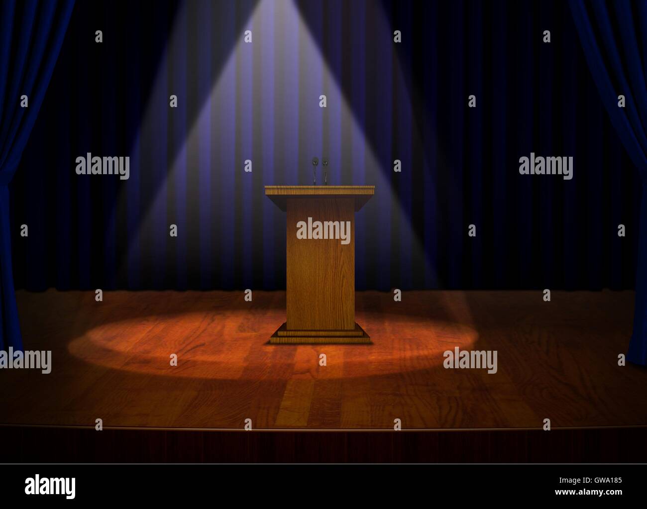 Podium on Stage with Projector Lights Stock Photo - Alamy