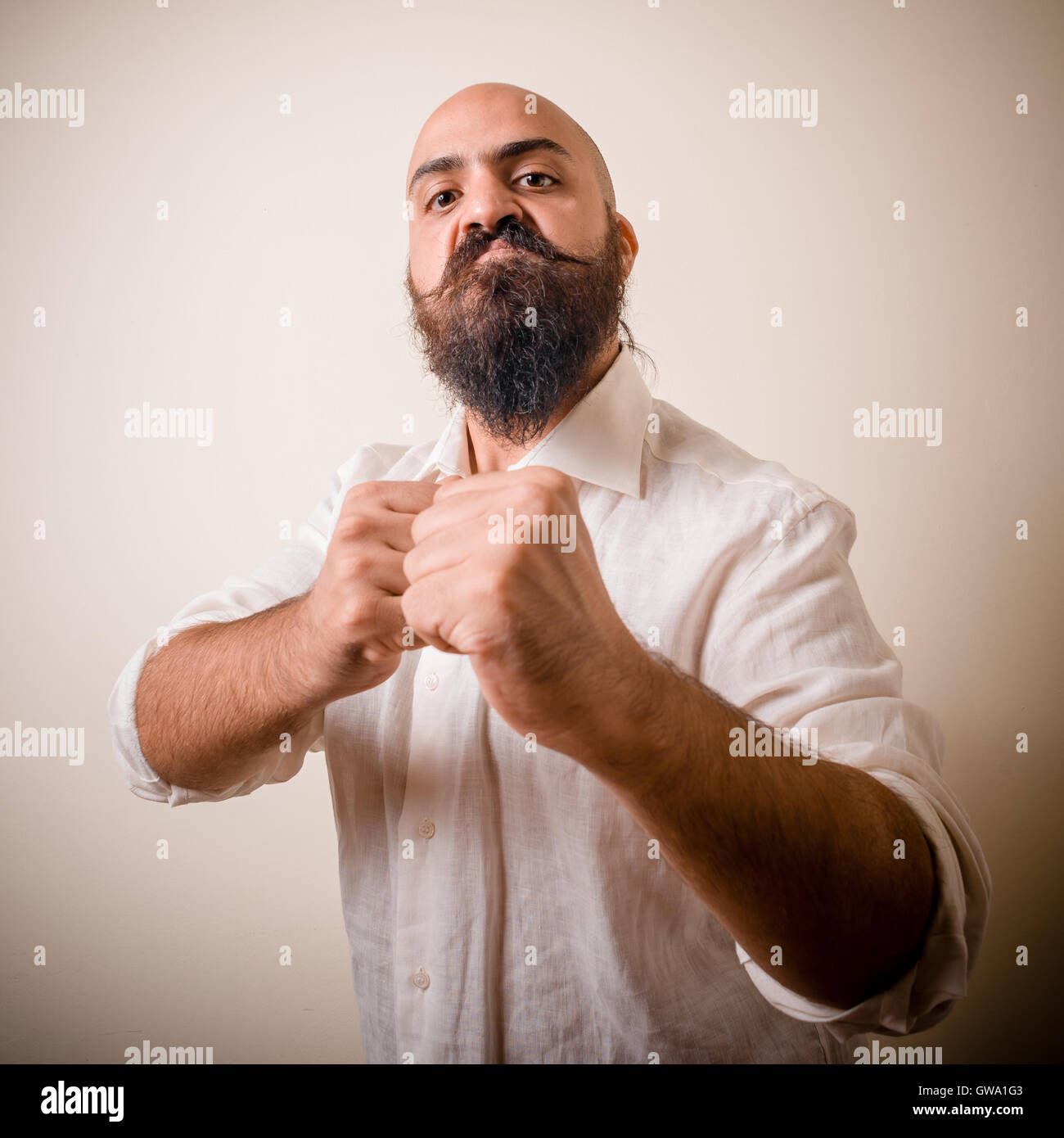angry fighter long beard and mustache man Stock Photo - Alamy