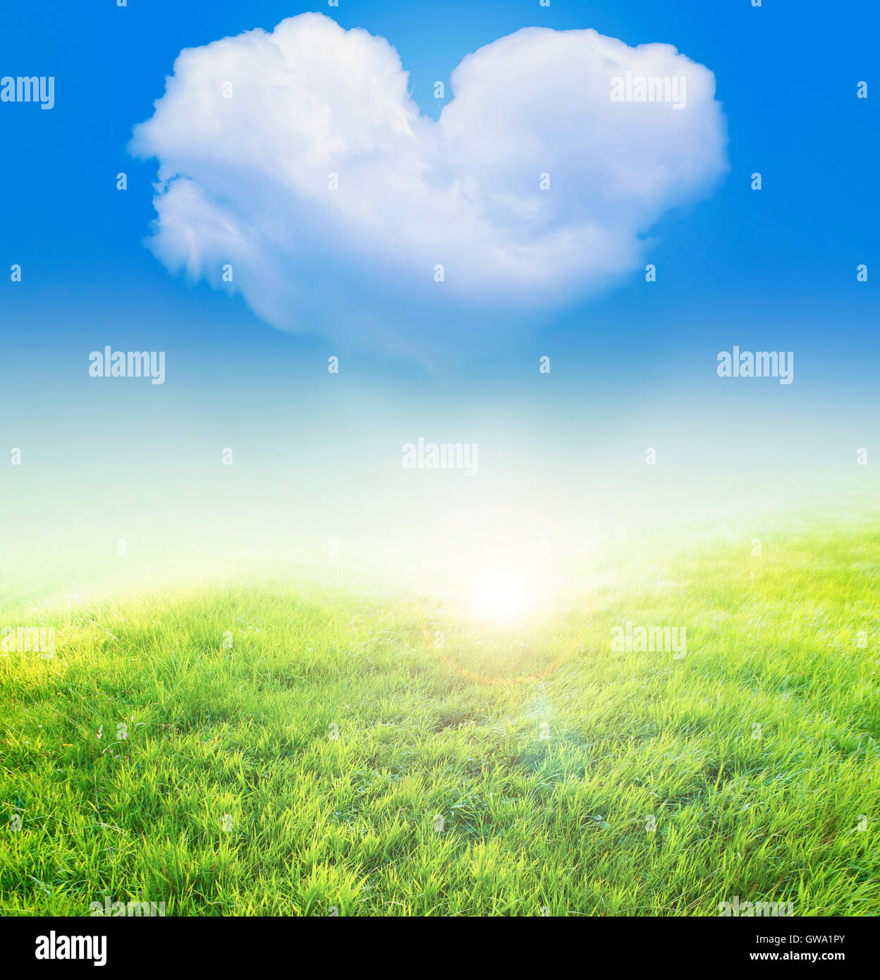 meadow nad heart shaped cloud Stock Photo - Alamy
