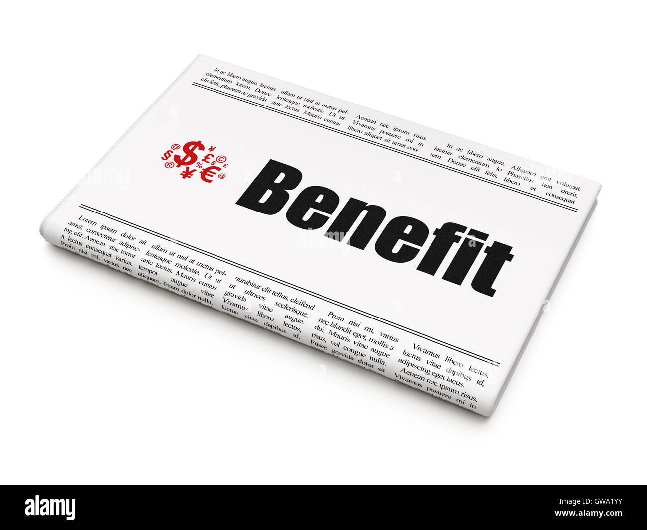 Finance news concept: newspaper with Benefit and Finance Symbol Stock ...