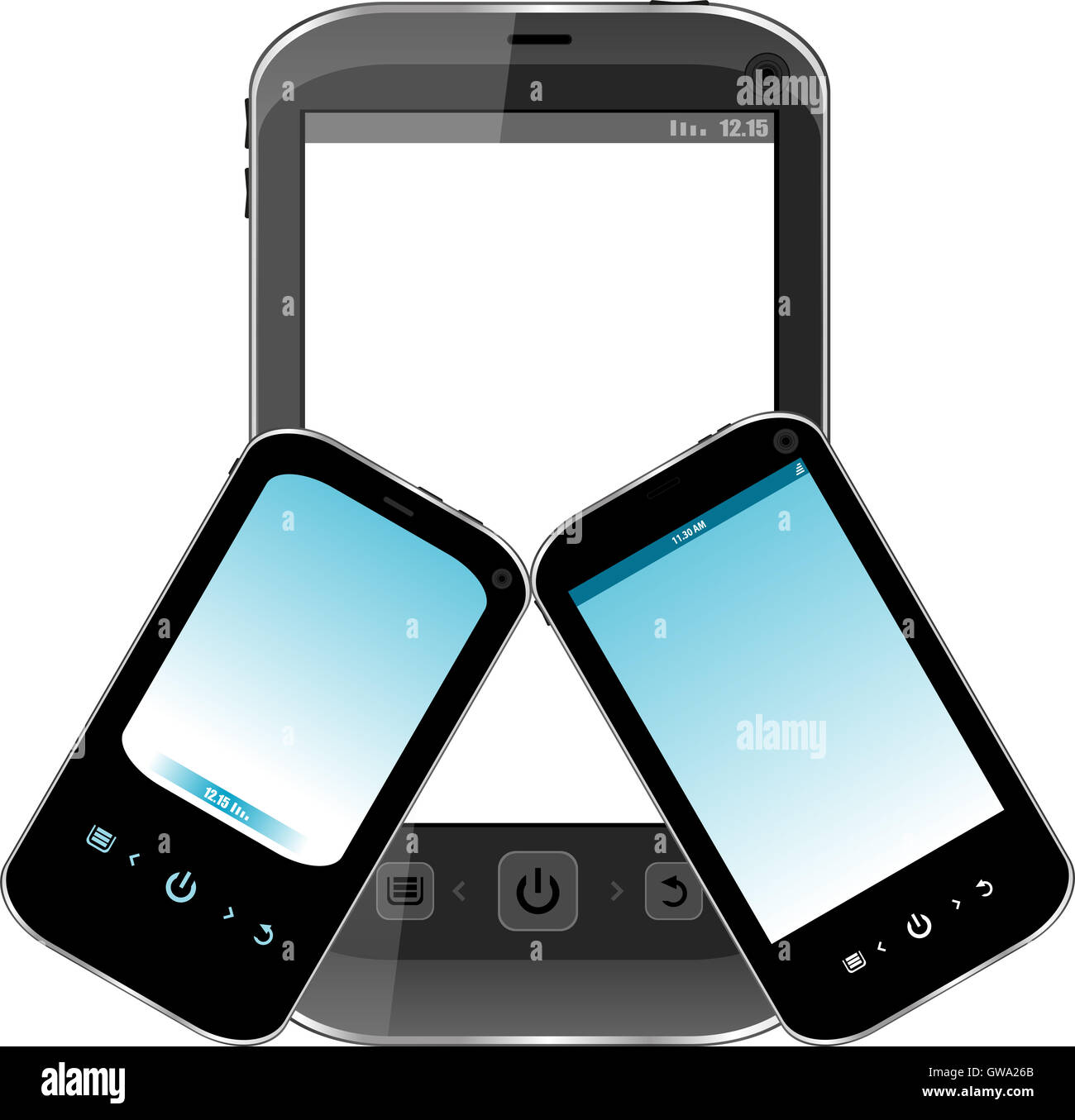 set of realistic mobile smart phone isolated on white background Stock ...