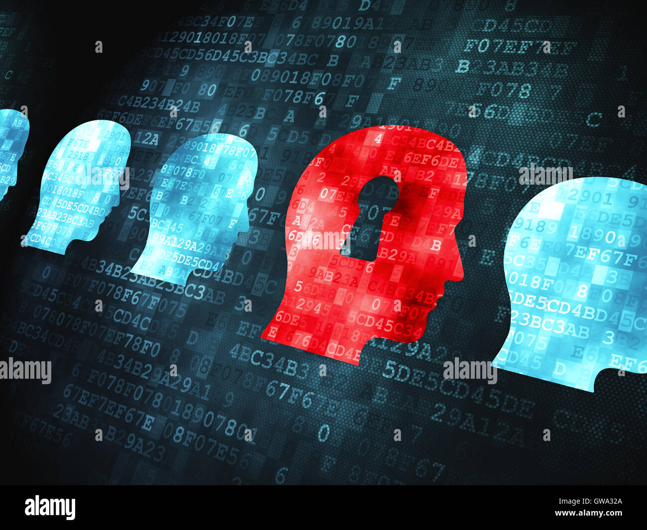 Finance concept: Head Whis Keyhole on digital background Stock Photo ...