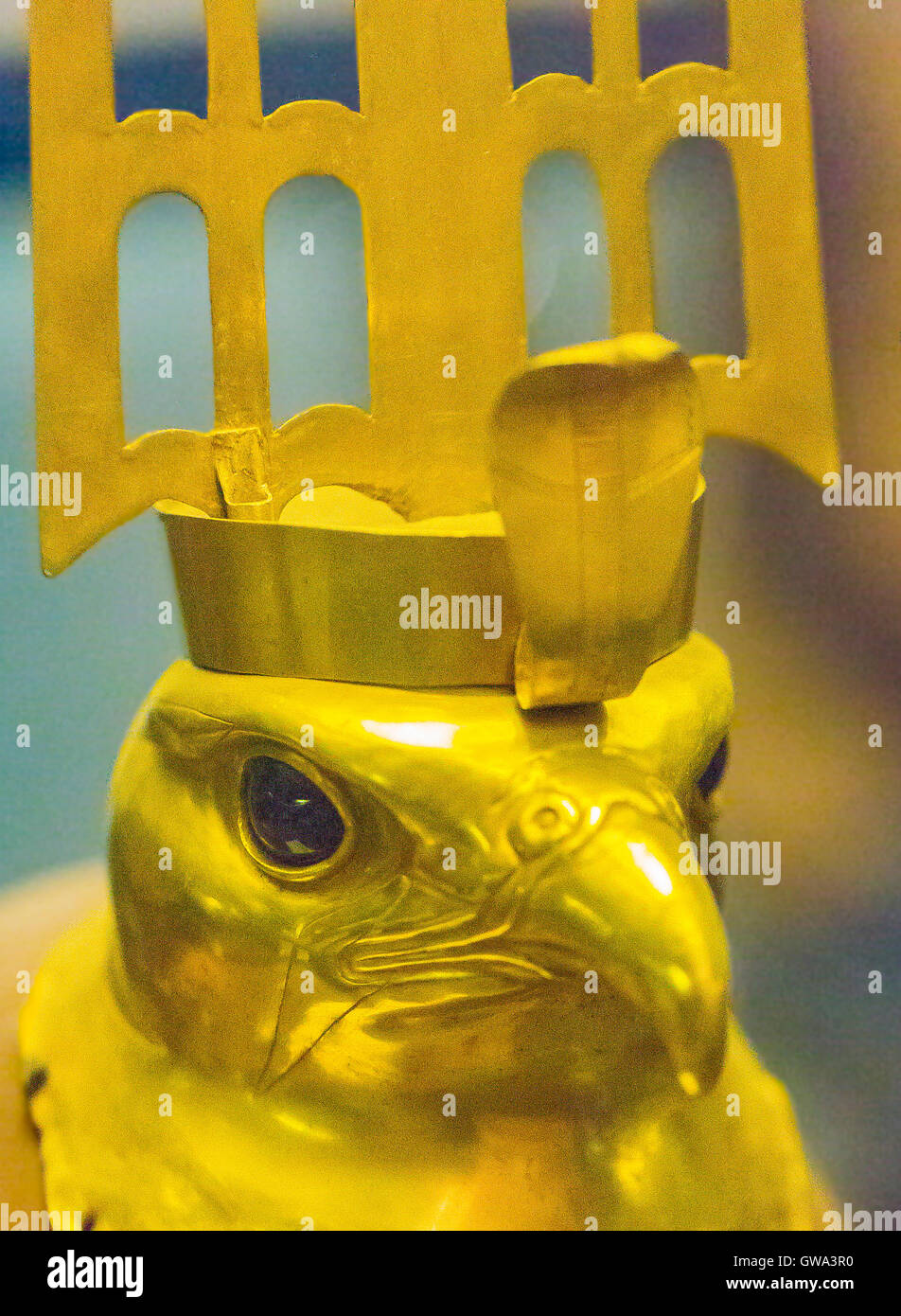 Egypt, Cairo, Egyptian Museum, head of a hawk in gold, from ...