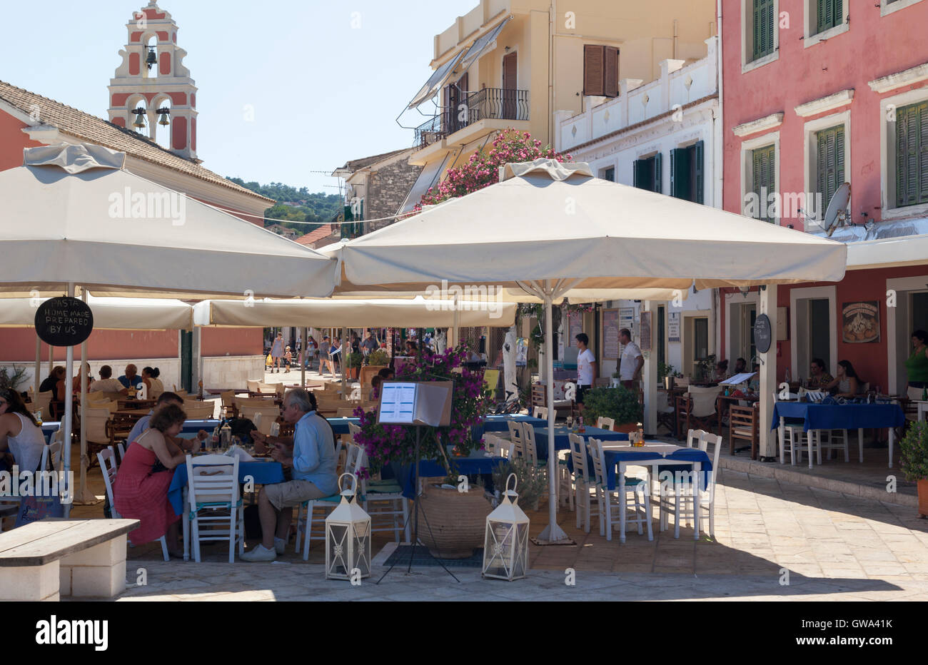 Gaios town centre restaurants and bars, Paxos, Greece Stock Photo - Alamy