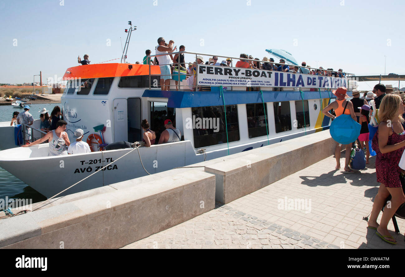 River ferry boat Tavira Algarve Portugal to Ilah beach for bathers ...