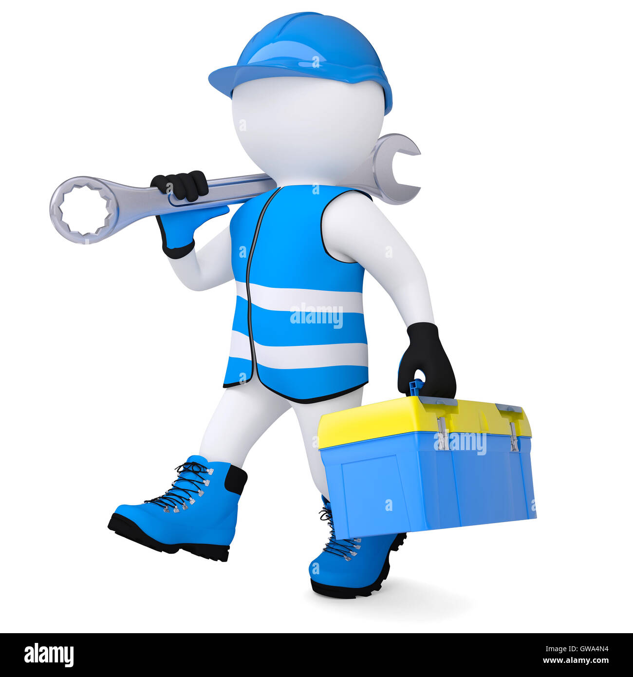 3d man with wrench and tool box Stock Photo - Alamy