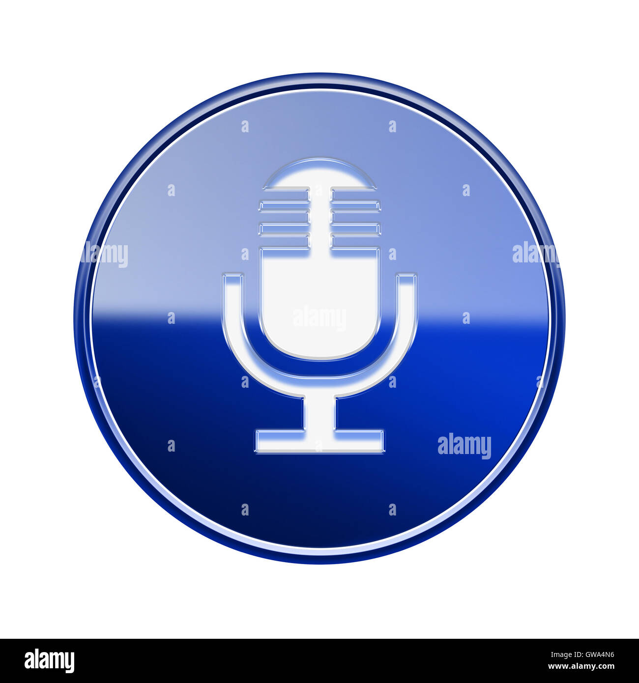 Microphone icon glossy blue, isolated on white background Stock Photo ...