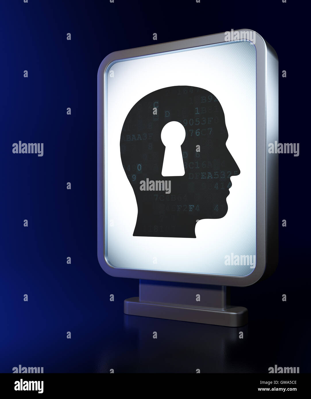 Advertising concept: Head With Keyhole on billboard background Stock ...
