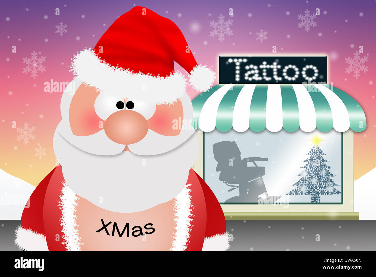 Santa Claus with tattoo for Christmas Stock Photo - Alamy