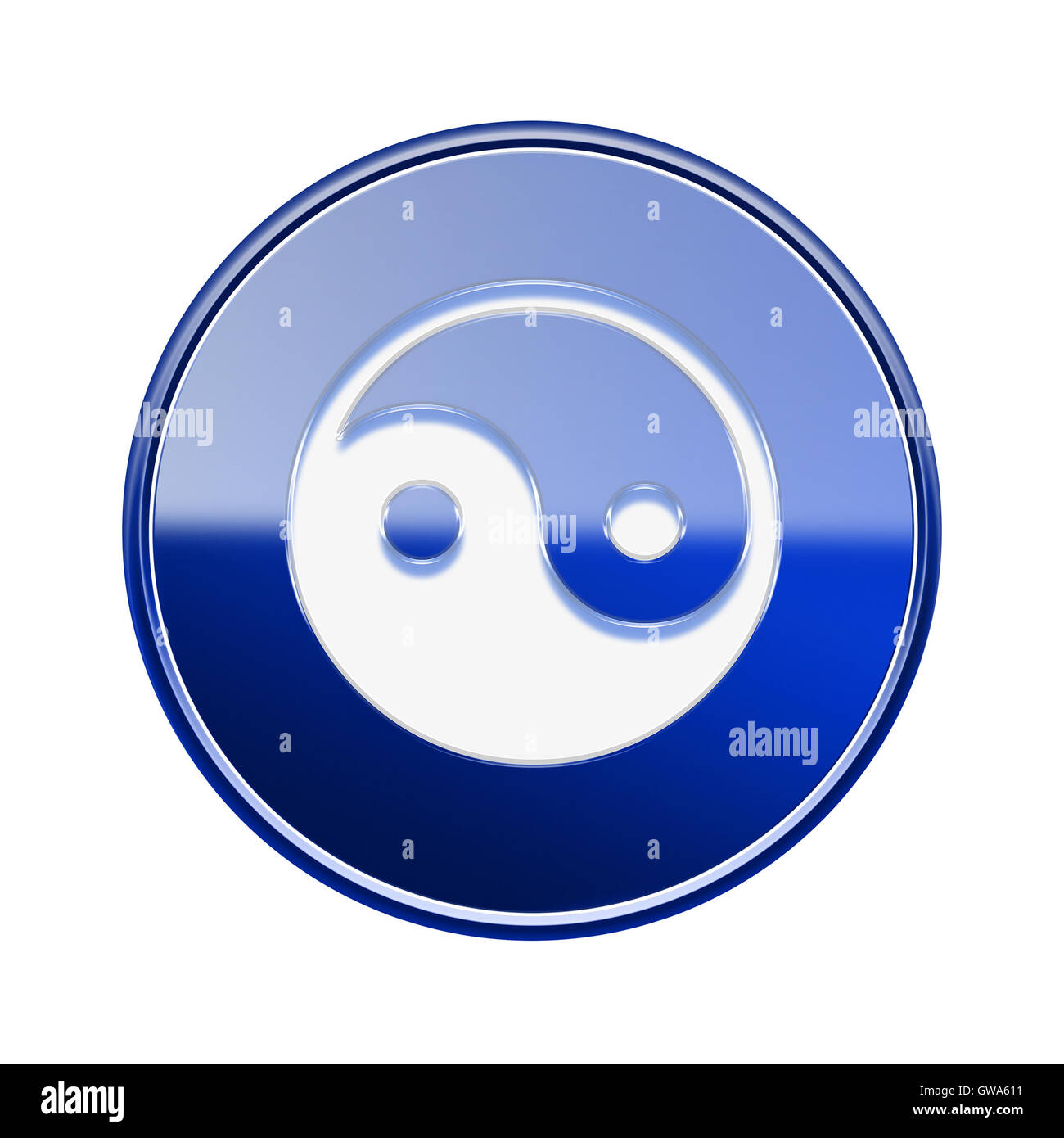 yin yang symbol icon glossy blue, isolated on white background Stock ...