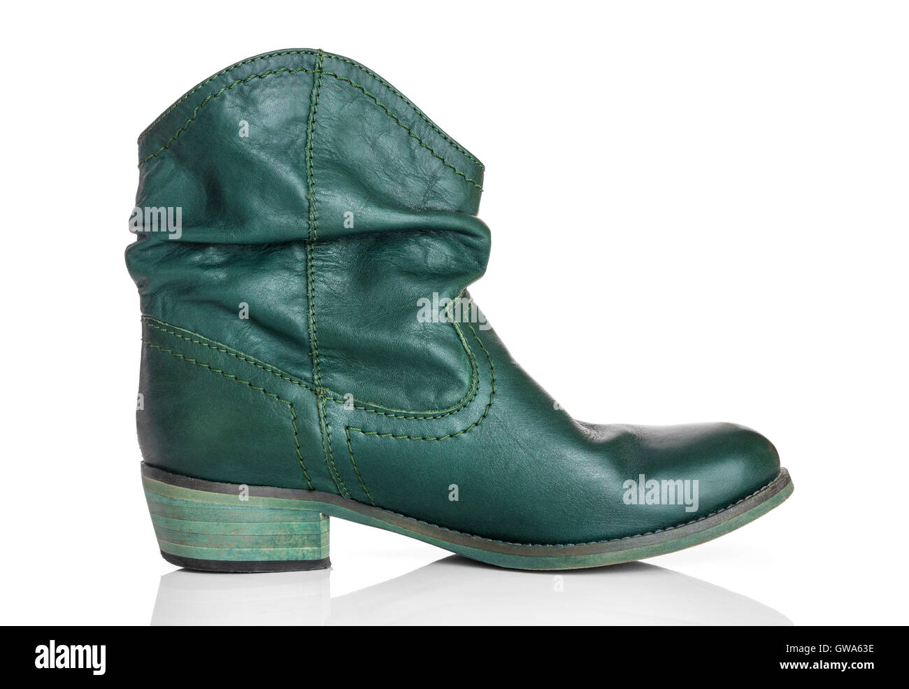 Stylish green leather boot Stock Photo - Alamy