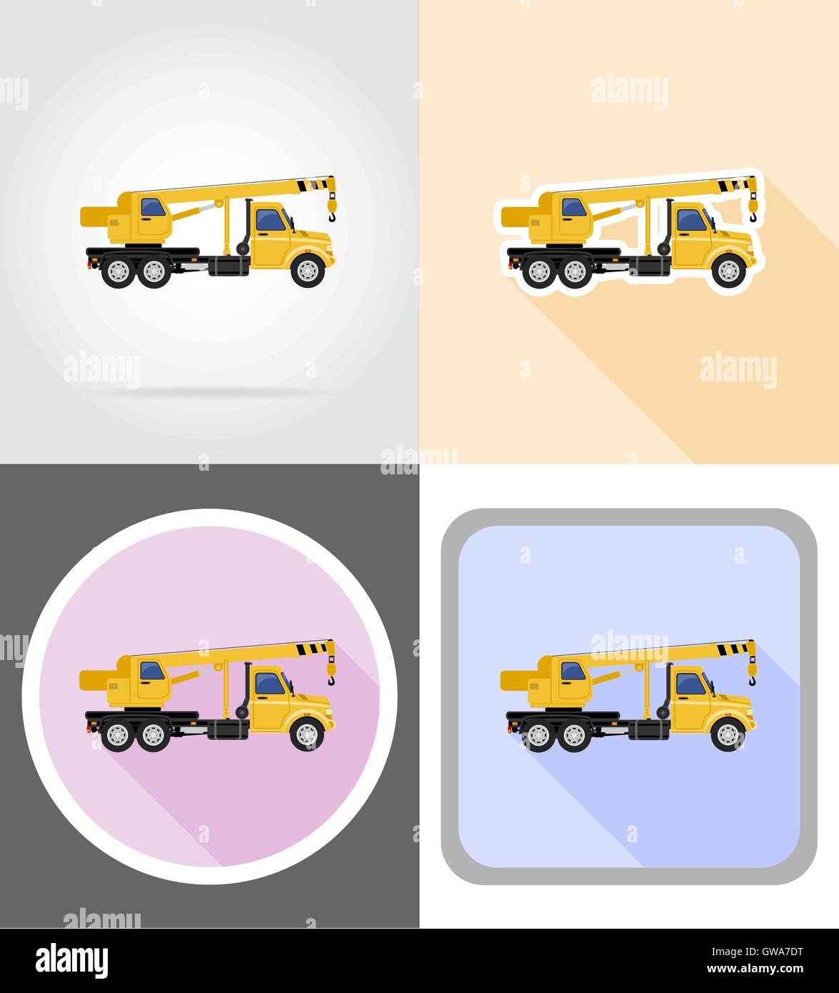 truck with crane for lifting goods flat icons vector illustration ...
