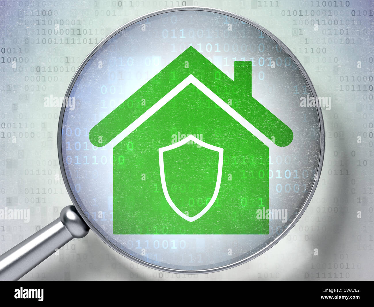 Privacy concept: Home with optical glass on digital background Stock ...