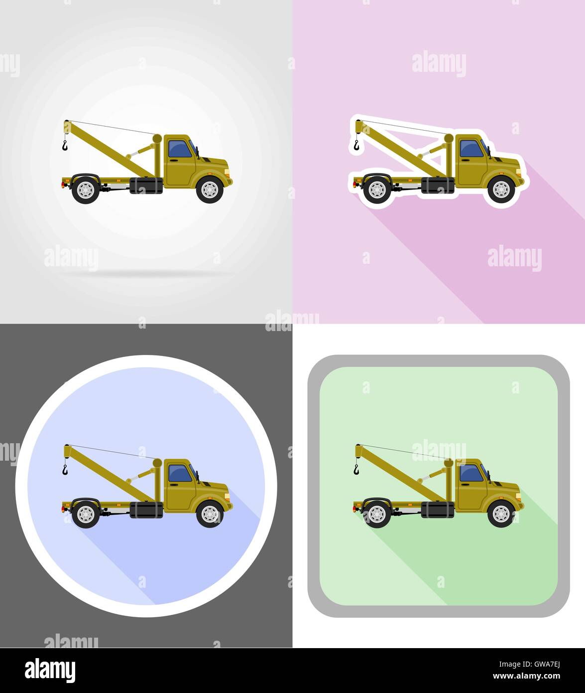 truck with crane for lifting goods flat icons vector illustration ...