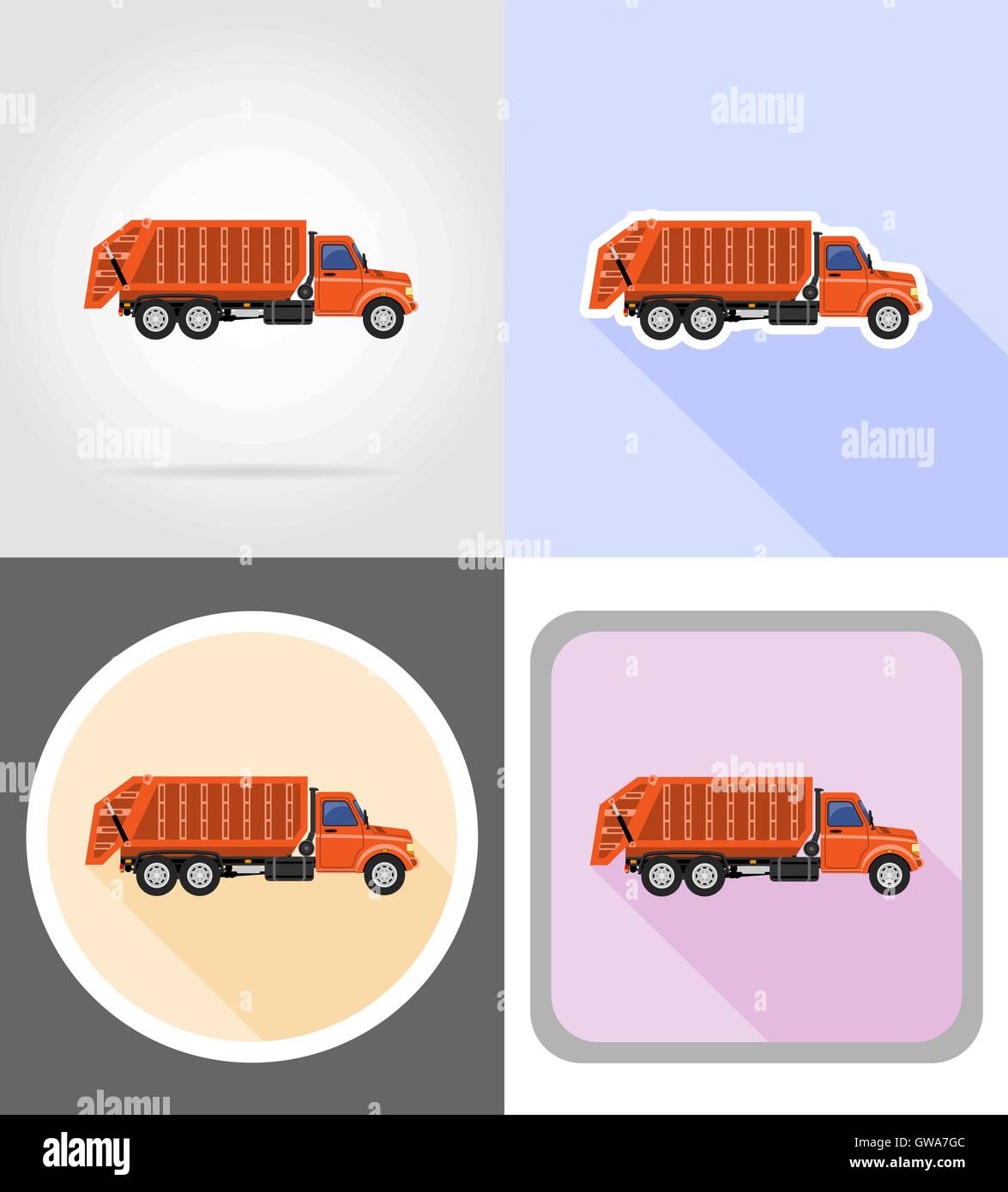 truck remove garbage flat icons vector illustration isolated on ...