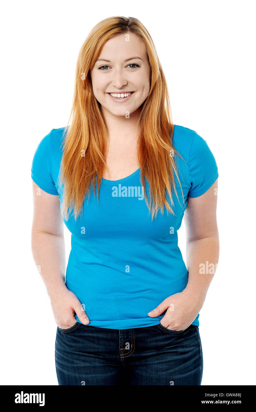 Cheerful attractive lady posing casually Stock Photo - Alamy