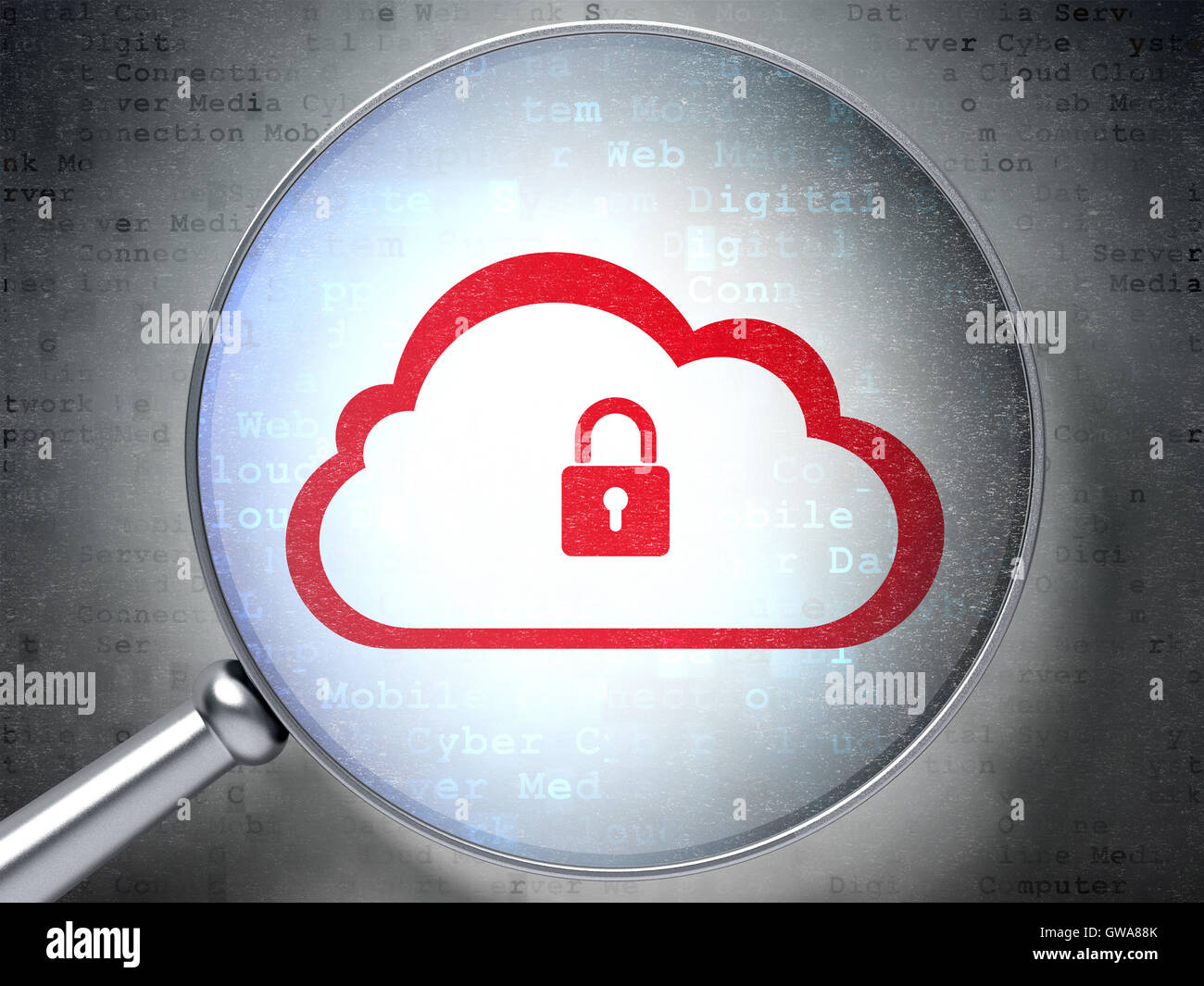 Cloud computing concept: Cloud With Padlock with optical glass Stock ...