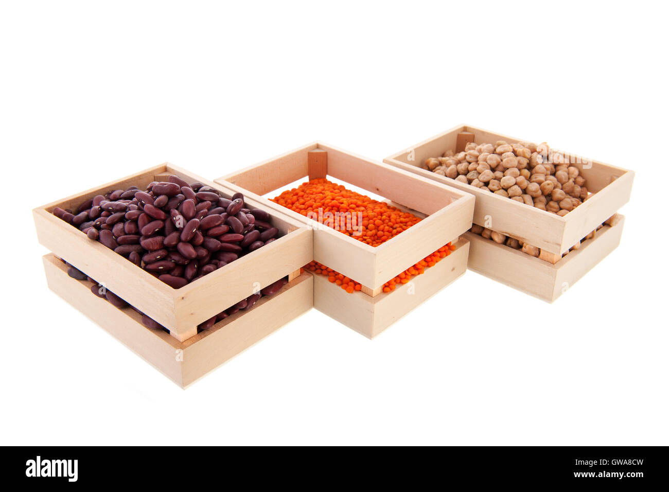 Row crates with legumes Stock Photo - Alamy