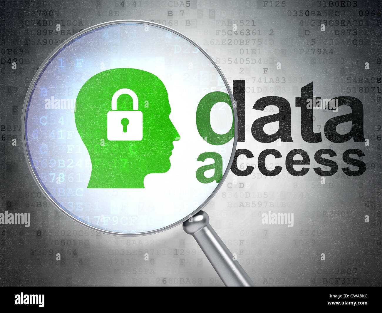 Data concept: Head With Padlock and Data Access with optical gla Stock ...