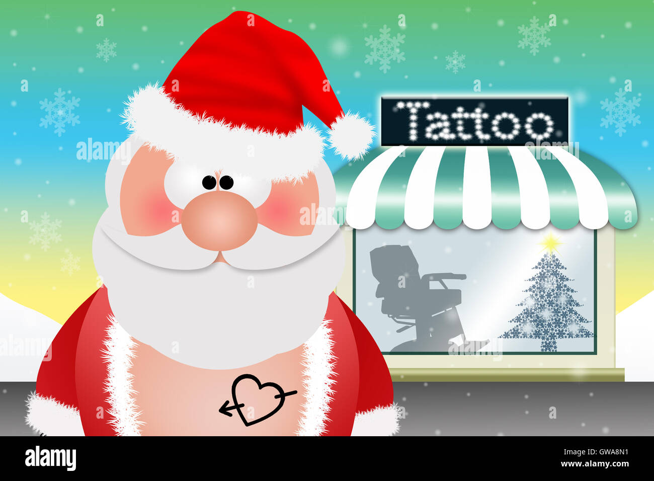 Santa Claus with tattoo for Christmas Stock Photo - Alamy