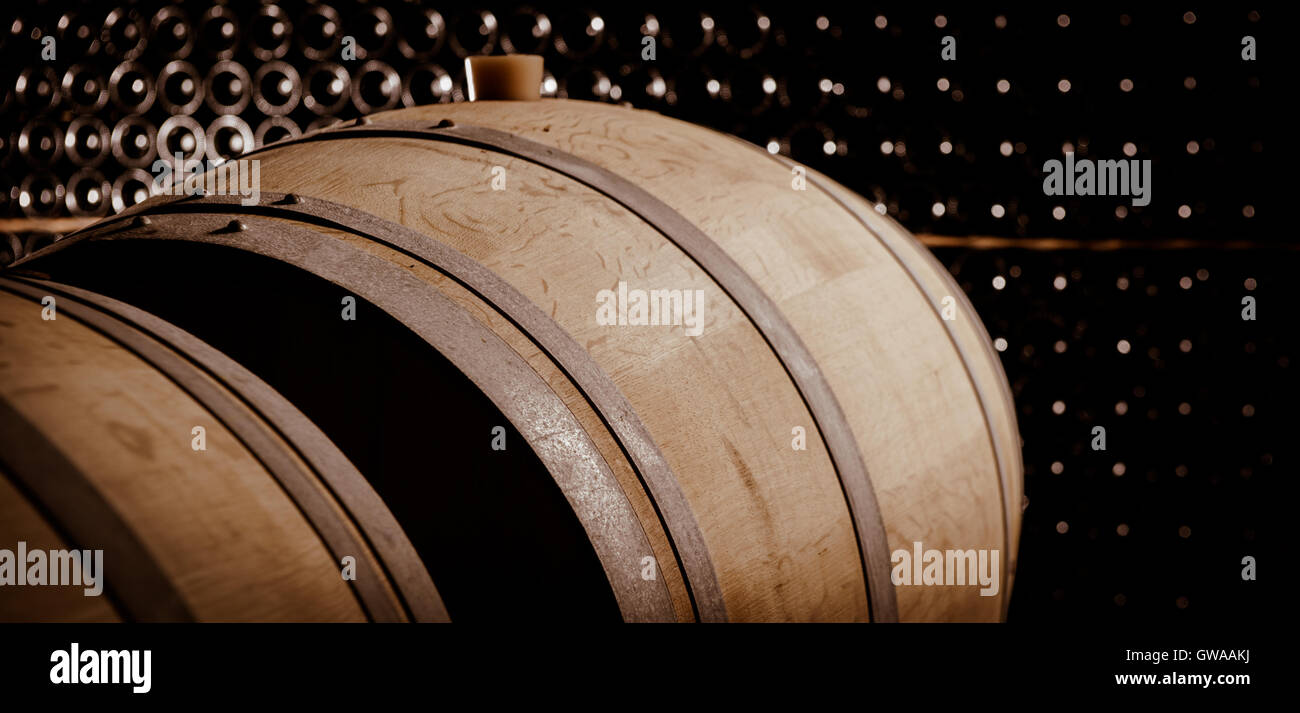 Underground wine cellar, Wooden barrels, bottles storage, Bordeaux ...