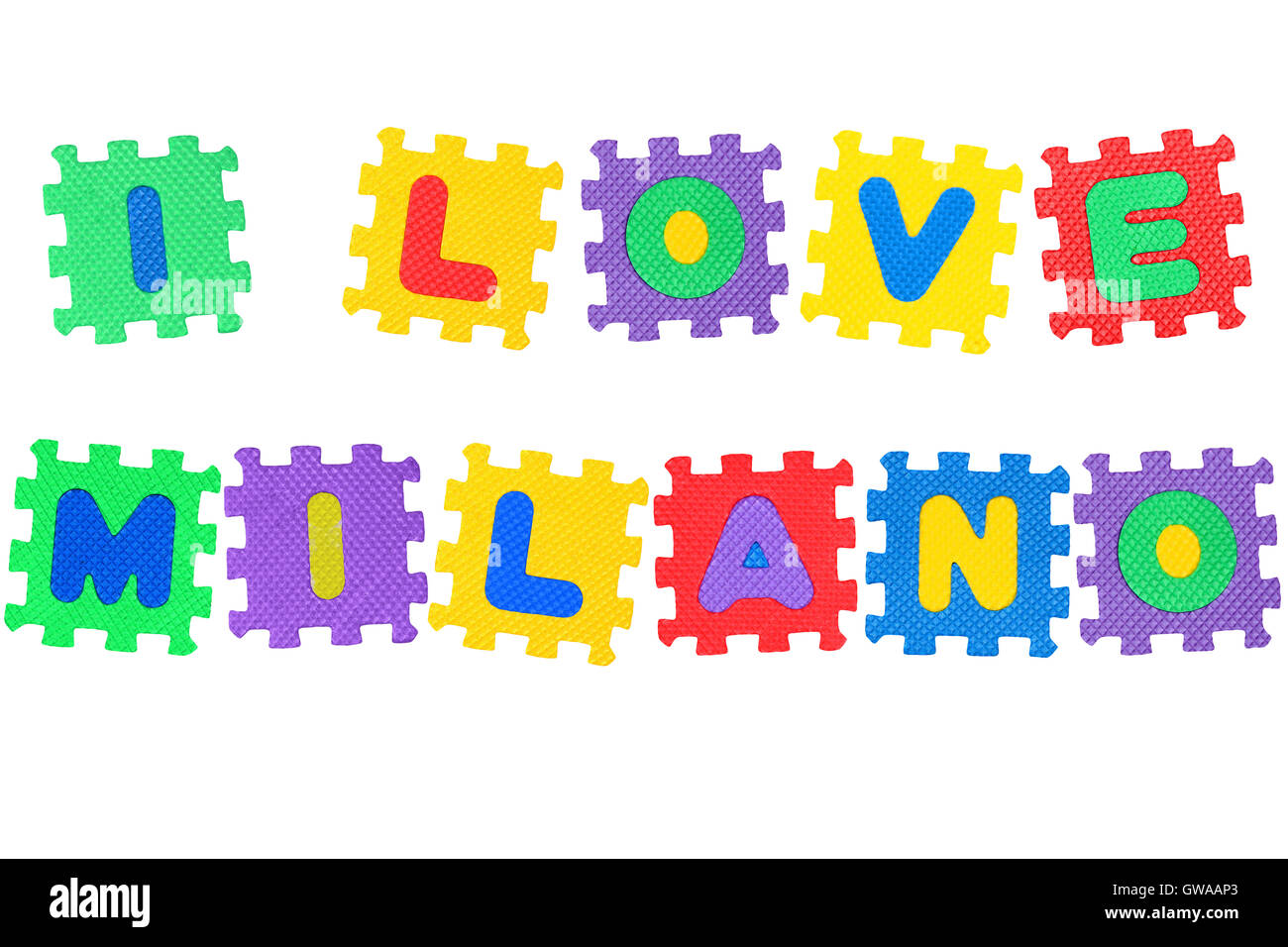 Message I Love Milano, from letters puzzle, isolated on white ...