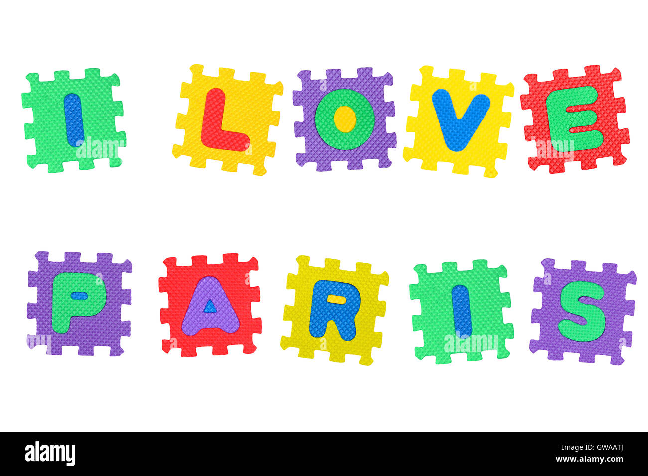 Message I Love Paris, from letters puzzle, isolated on white background ...
