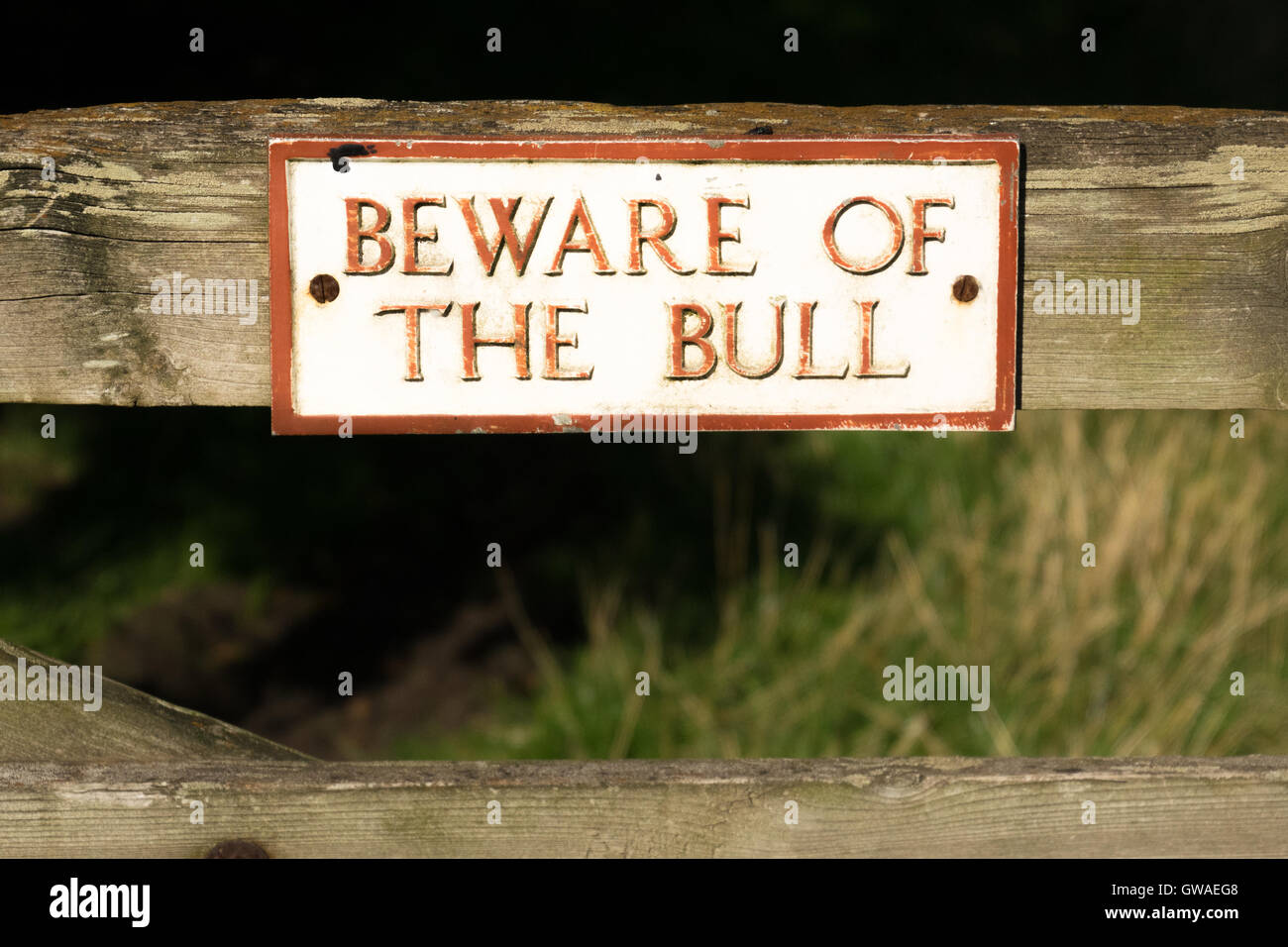 Beware of bull sign at Beamish museum Stock Photo - Alamy