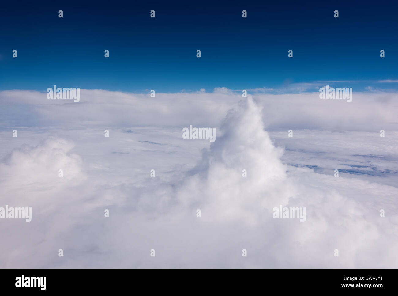 Aerial high clouds view in flight with blue sky background Stock Photo ...