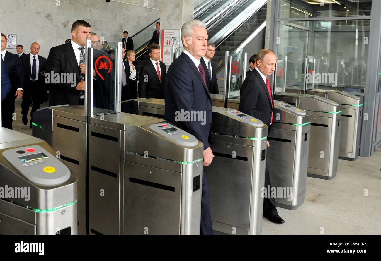 Russian President Vladimir Putin and Mayor Sergei Sobyanin,left, tour ...