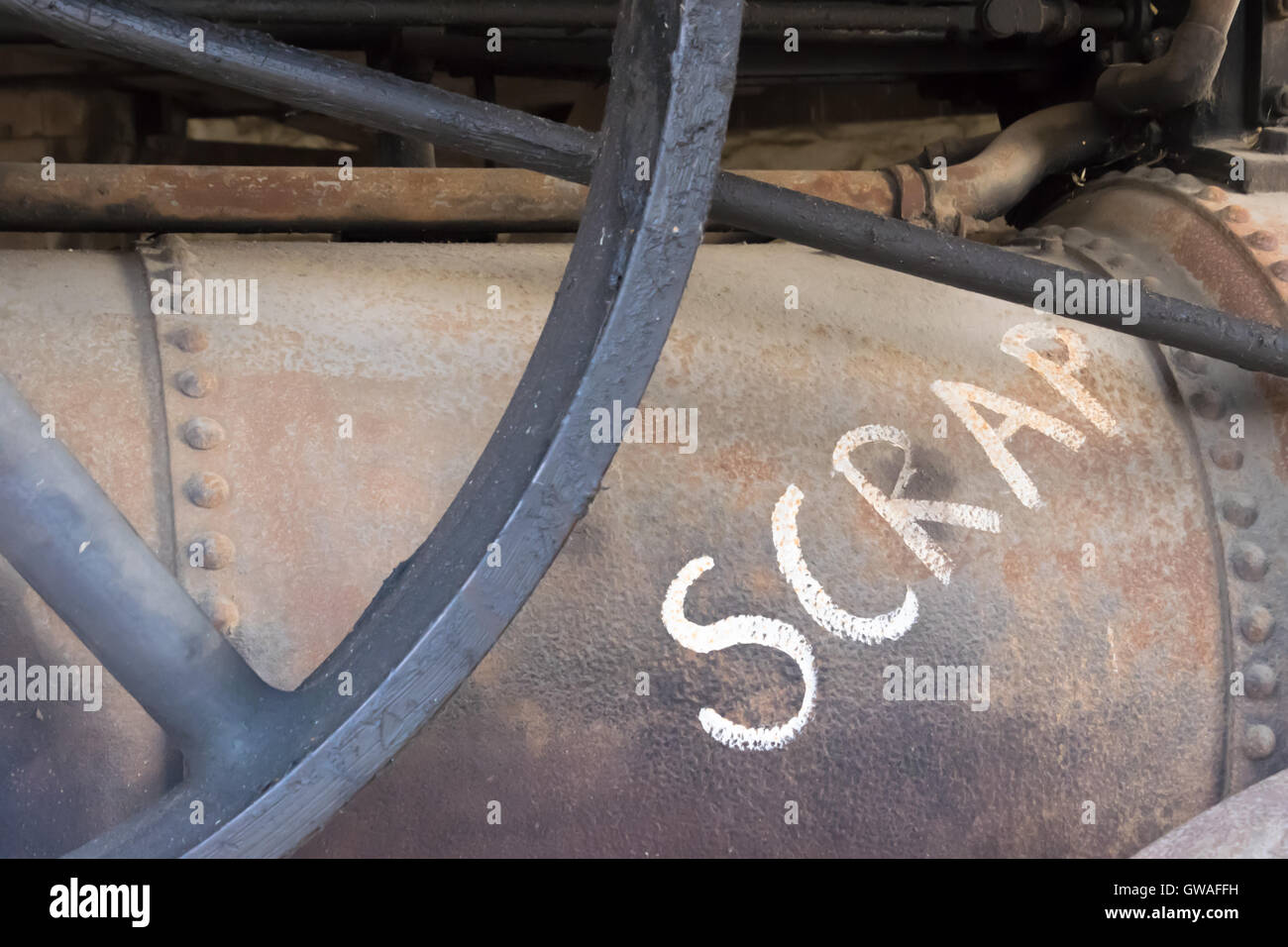 scrap metal marking on tank at Beamish museum Stock Photo - Alamy