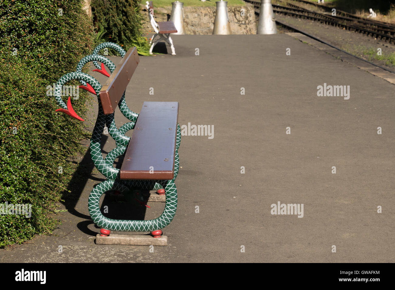 Snake seat at Beamish museum train station Stock Photo - Alamy