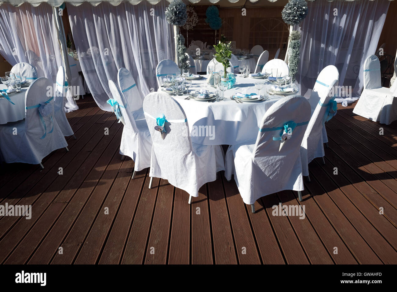 Blue chair ribbons hi-res stock photography and images - Alamy