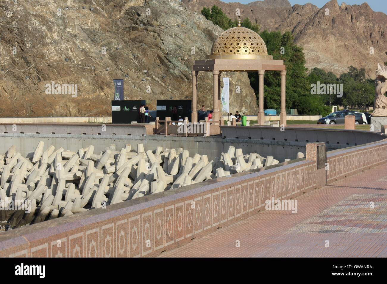 Muscat, Oman, October 19, 2013: Muscat promenade. Facing the Sea, the ...