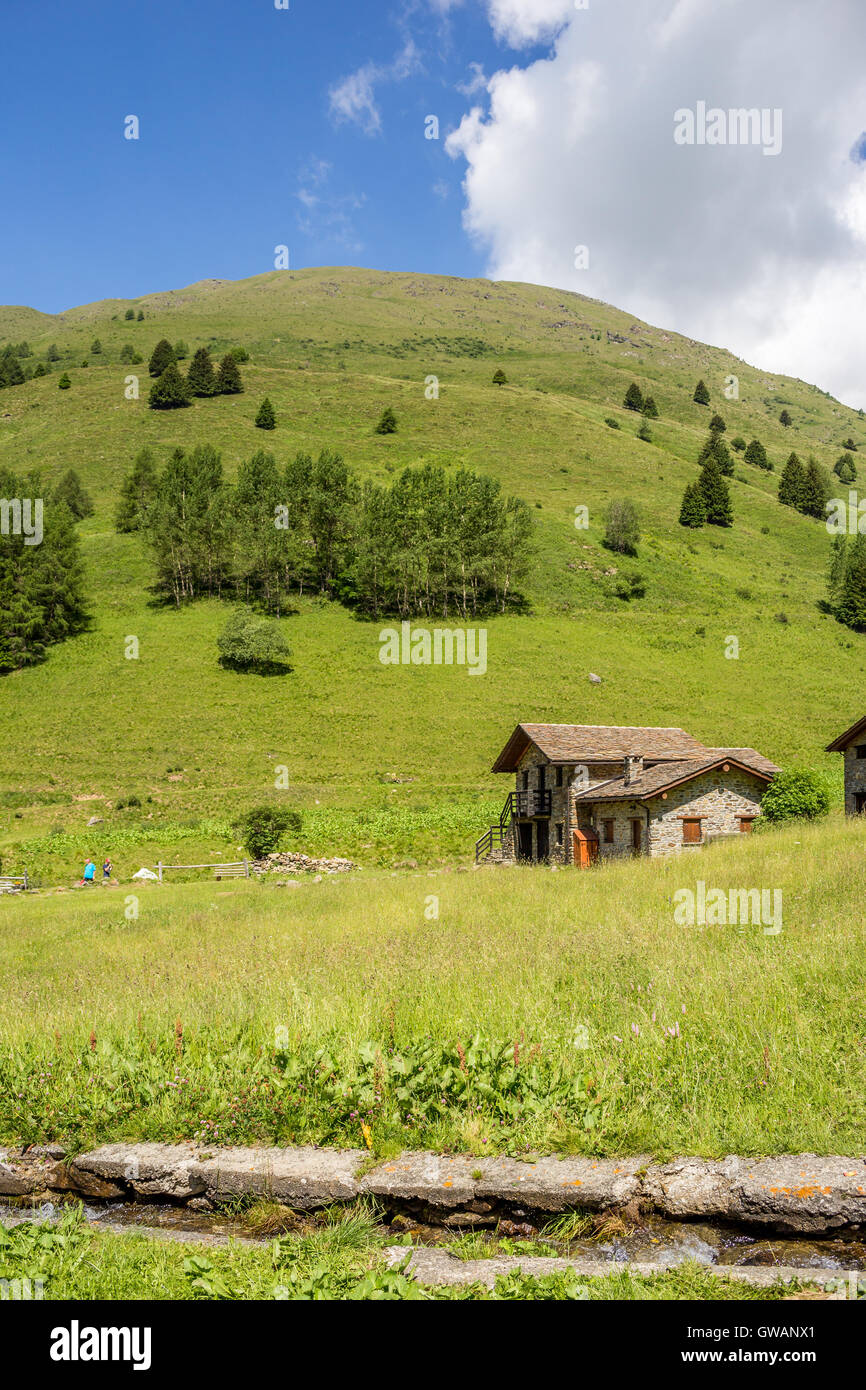 Stone chalet on a mountain view - Ponte di Legno, Italy Stock Photo - Alamy