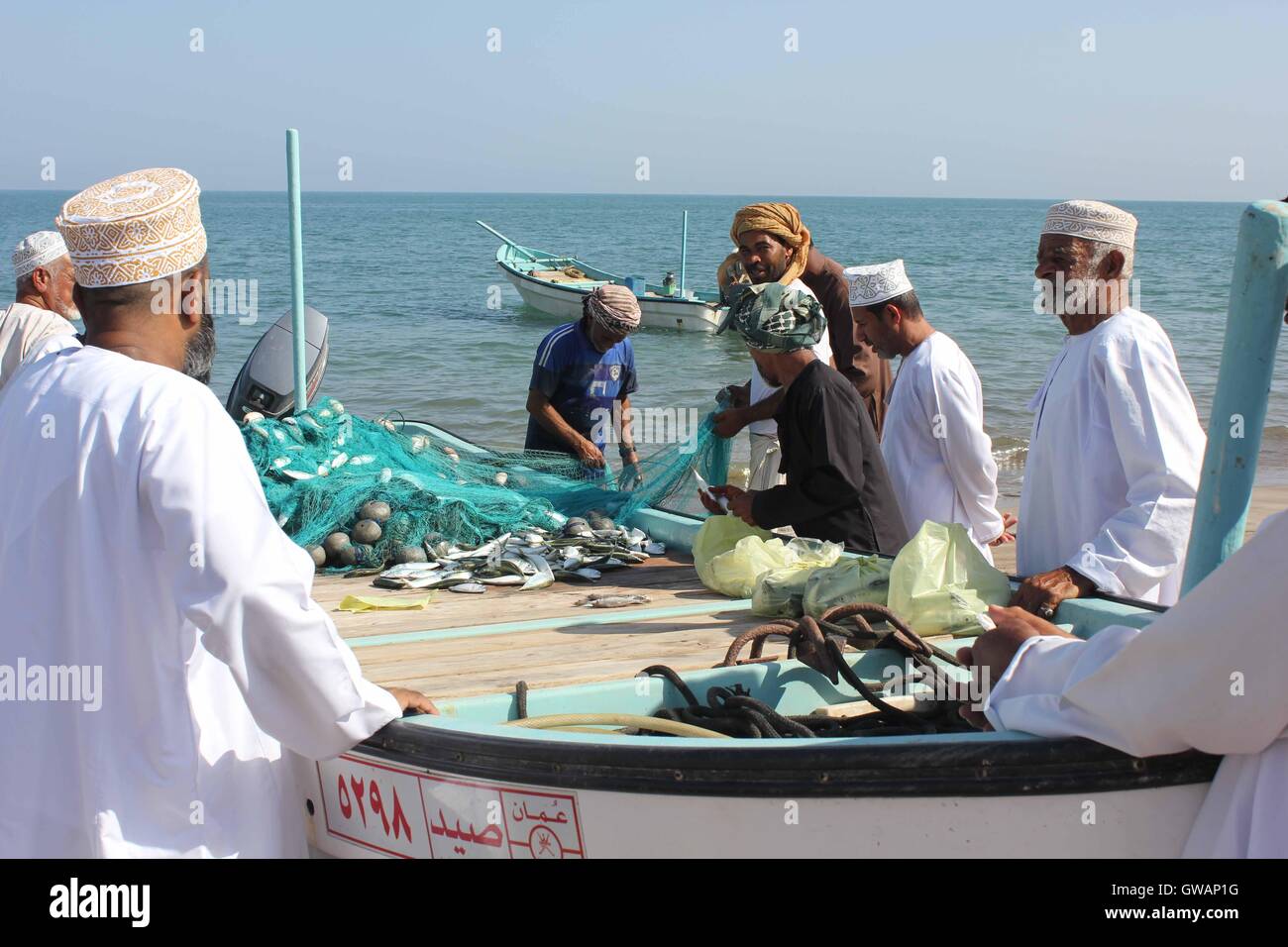 Barka, Oman, October 20, 2013: Daily Fish market in Barka, Oman, were ...