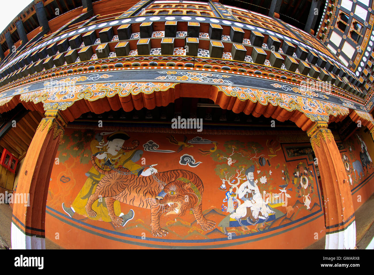 Traditional paintings inside the Paro Dzong, Paro, Bhutan Stock Photo ...