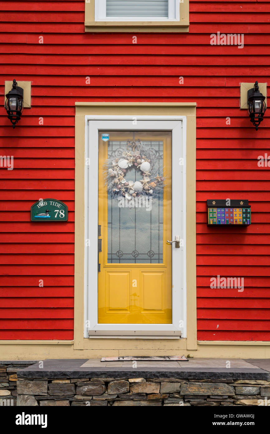 A colorful home and doorway in the village of Freshwater, Newfoundland ...