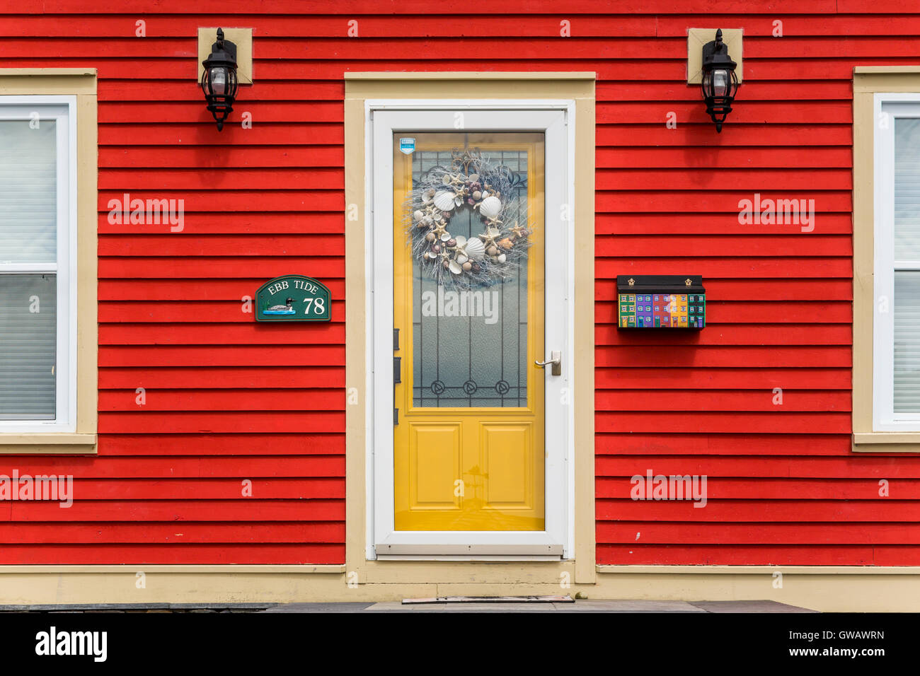 A colorful home and doorway in the village of Freshwater, Newfoundland ...