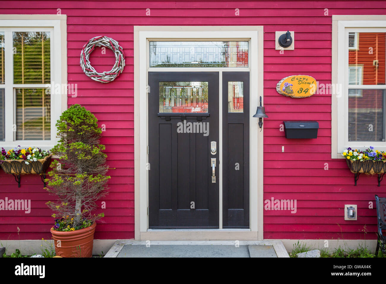 A colorful home and doorway in the village of Freshwater, Newfoundland ...