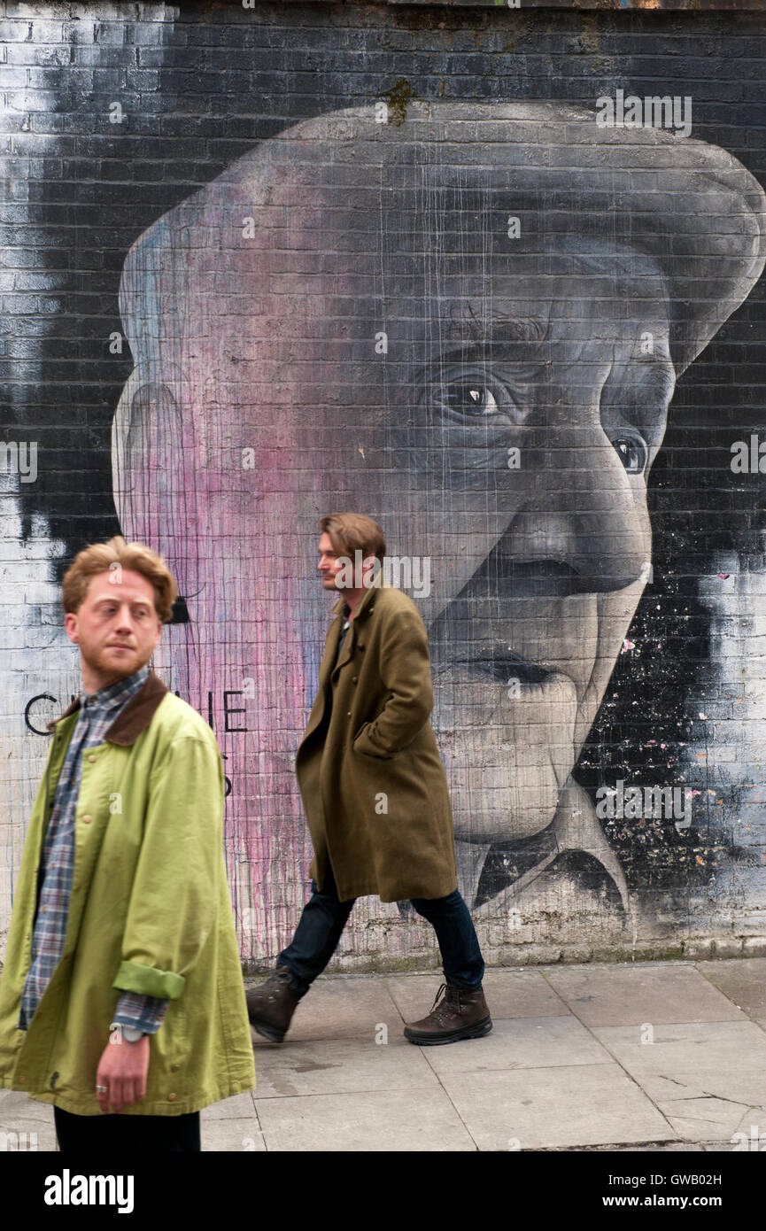 Street art painting of Charlie Burns by artist Ben Slow, Bacon Street ...