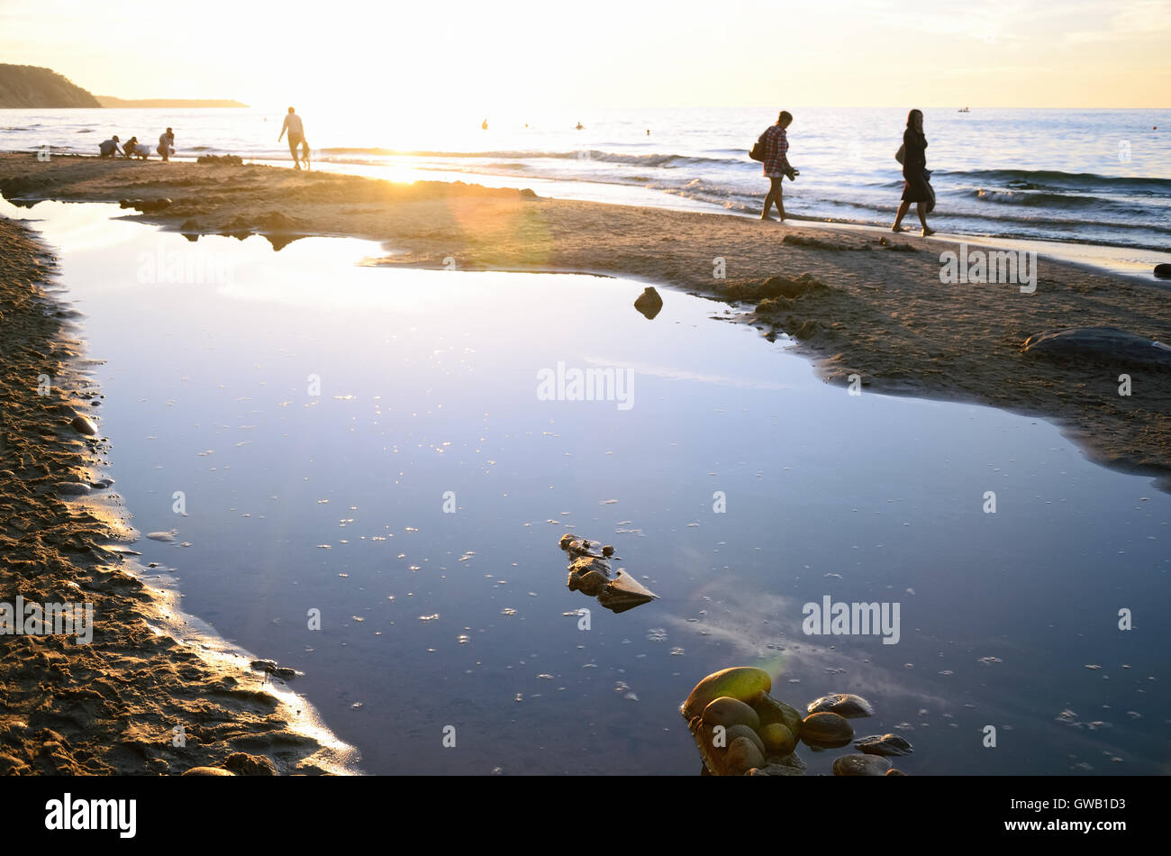 People Having a Rest on the Beach and Strolling along the Edge of a Sea ...